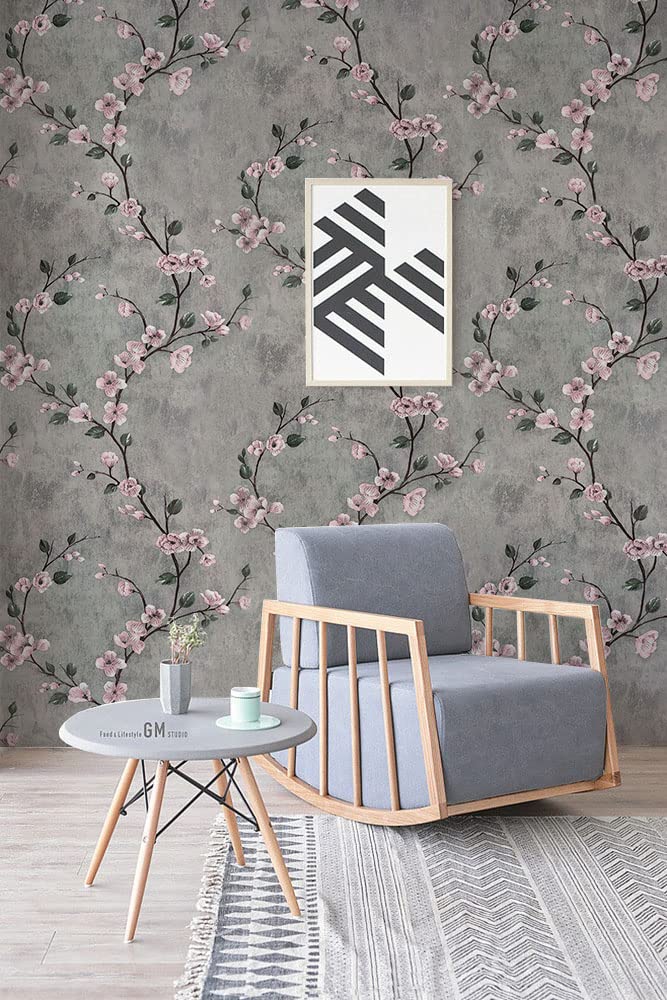 Dviolet Floral Peel and Stick Wallpaper Grey Floral Contact Paper Removable Wallpaper Decorative Self Adhesive Wallpaper Wall Paper 17.7" x 118.1"