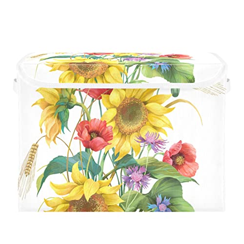 innewgogo Sunflower Storage Bins with Lids for Organizing Foldable Storage Box With Lid with Handles Oxford Cloth Storage Cube Box for Dog Toys
