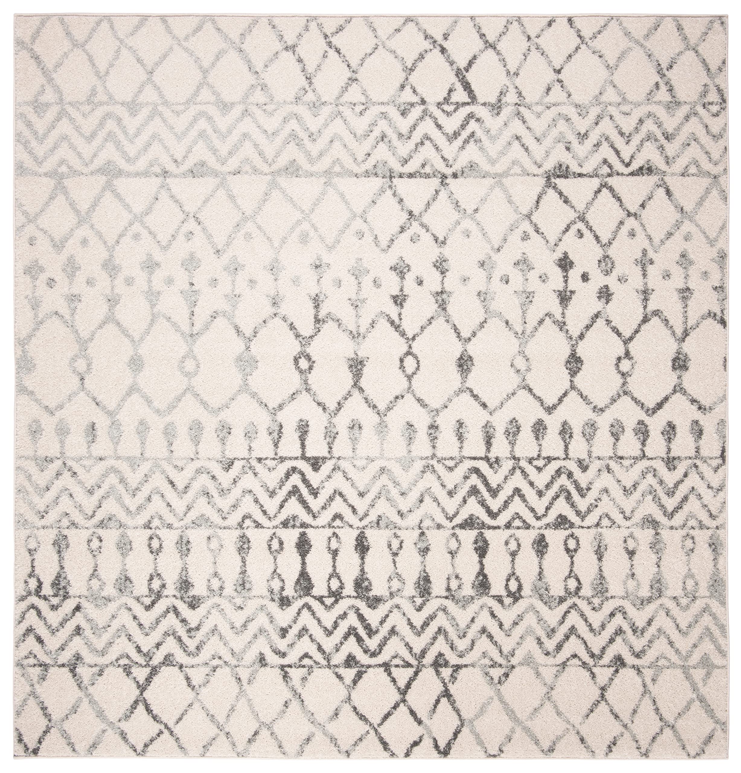 SAFAVIEH Tulum Collection 5' Square Ivory/Grey TUL270A Moroccan Boho Distressed Non-Shedding Living Room Bedroom Area Rug