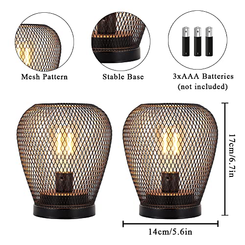 JHY DESIGN Set of 2 Metal Cage LED Lantern Battery Powered,Cordless Accent Light with LED Edsion Style Bulb.Great for Weddings,Parties,Patio,Events for Indoors Outdoors（Diamond Shape)
