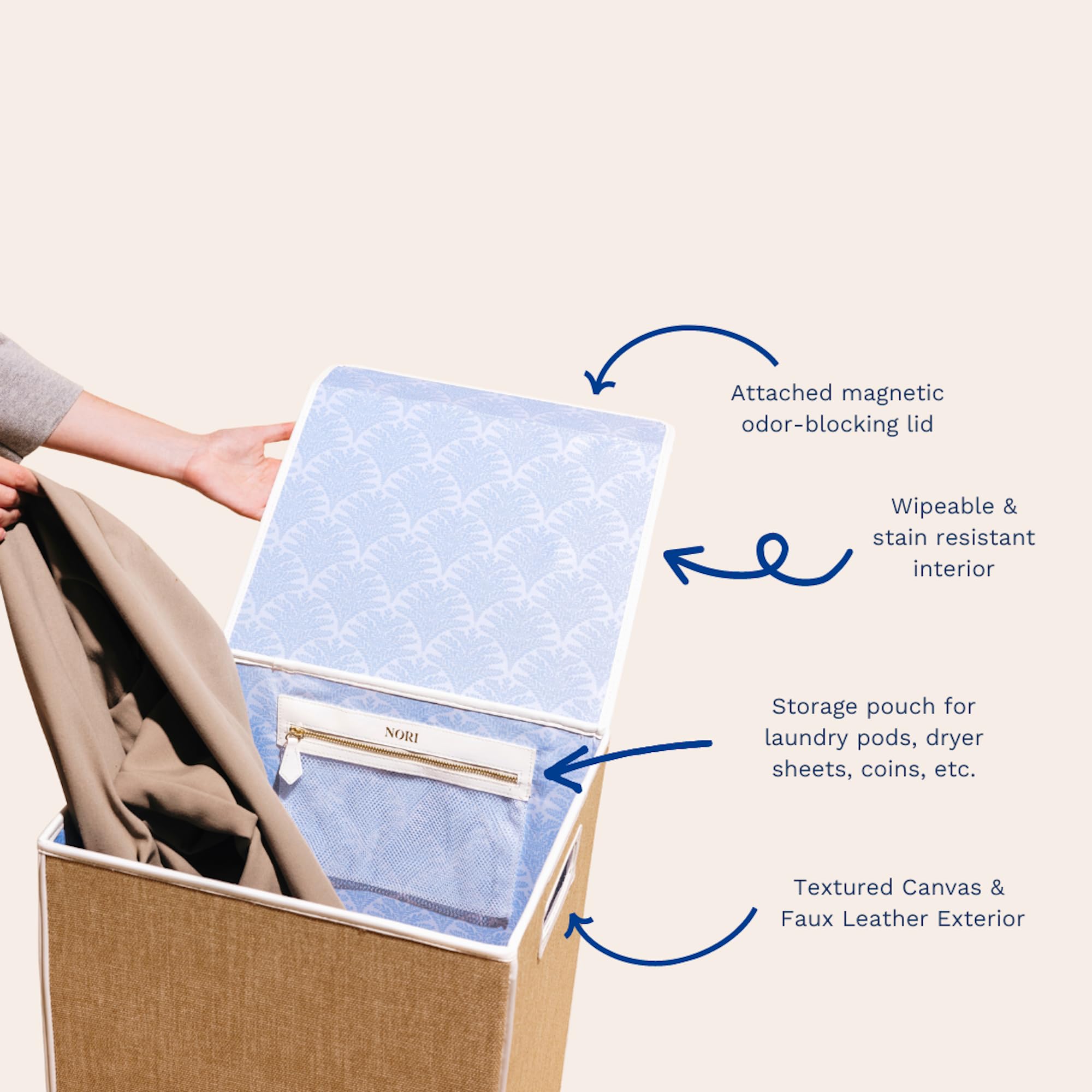 NORI Laundry Hamper - Slim Laundry Hamper - Laundry Basket w/Lid & Wheels - Collapsible Hamper w/Lid, Storage Pouch & Wheel Attachment | Apartment and Dorm Room Essentials | Women Gift Ideas