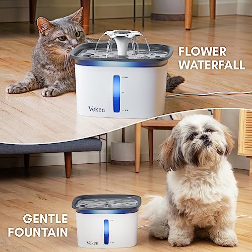 Veken 95oz/2.8L Pet Fountain, Automatic Cat Water Fountain Dog Water Dispenser with Smart Pump for Cats, Dogs, Multiple Pets (Grey, Plastic)