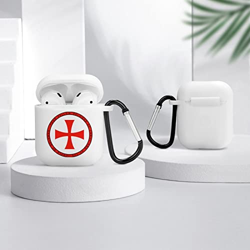 Knights Templar Round Seal Silicone AirPods Case Protective Cover Compatible with AirPods 2 & 1 with Keychain