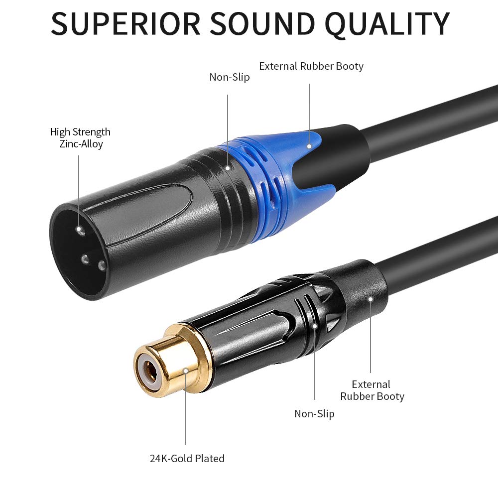 Disino Female RCA to XLR Male Cable,XLR to RCA Converter Audio Adapter Patch Cable - 1 feet