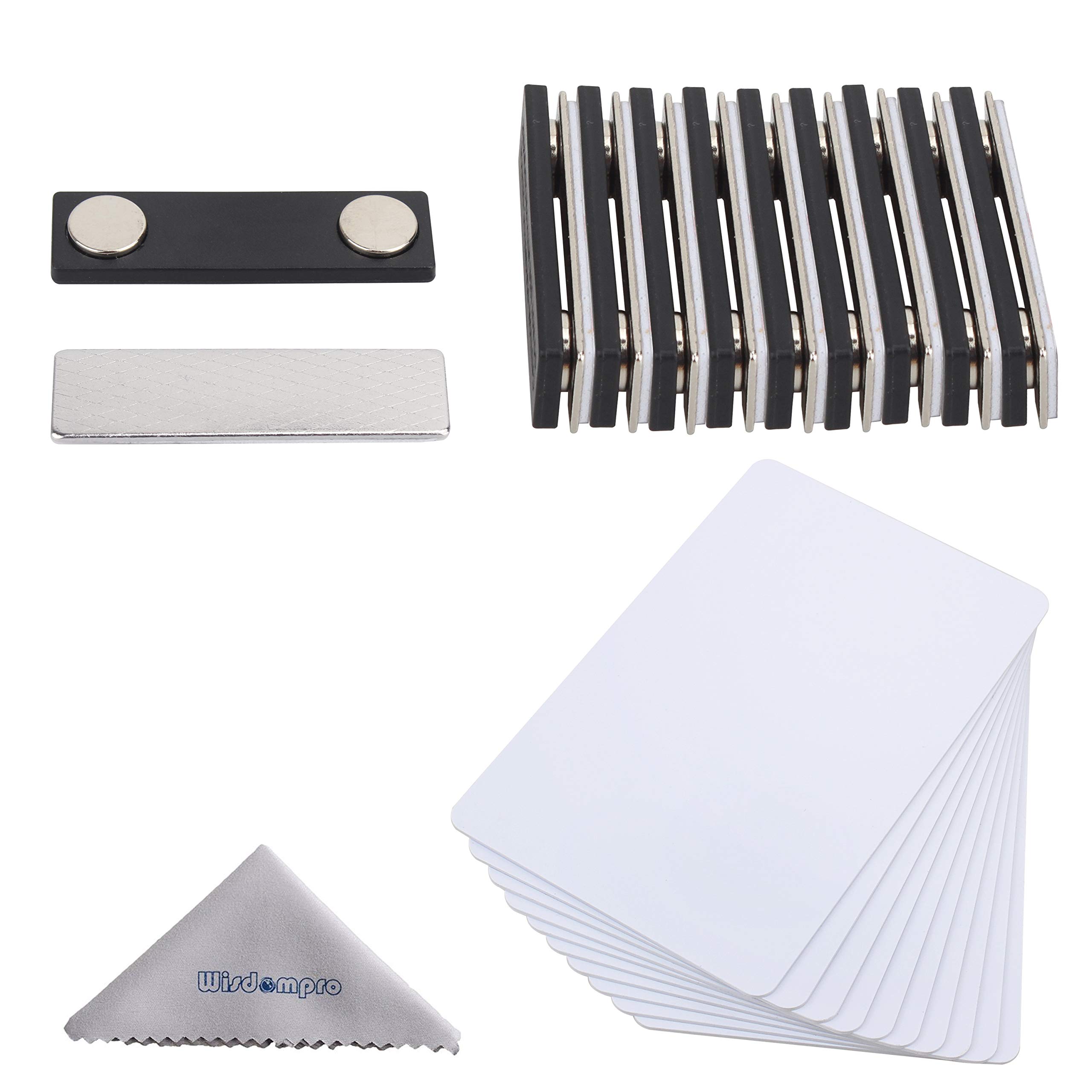 DIY Name Badges, Wisdompro 10 Set White Printable Blank PVC Badges (3.38 x 2.13 Inch) with Magnetic Name Tag for Jacket, Lapel,or Shirt - No Holes in Your Fine Jackets or Shirts