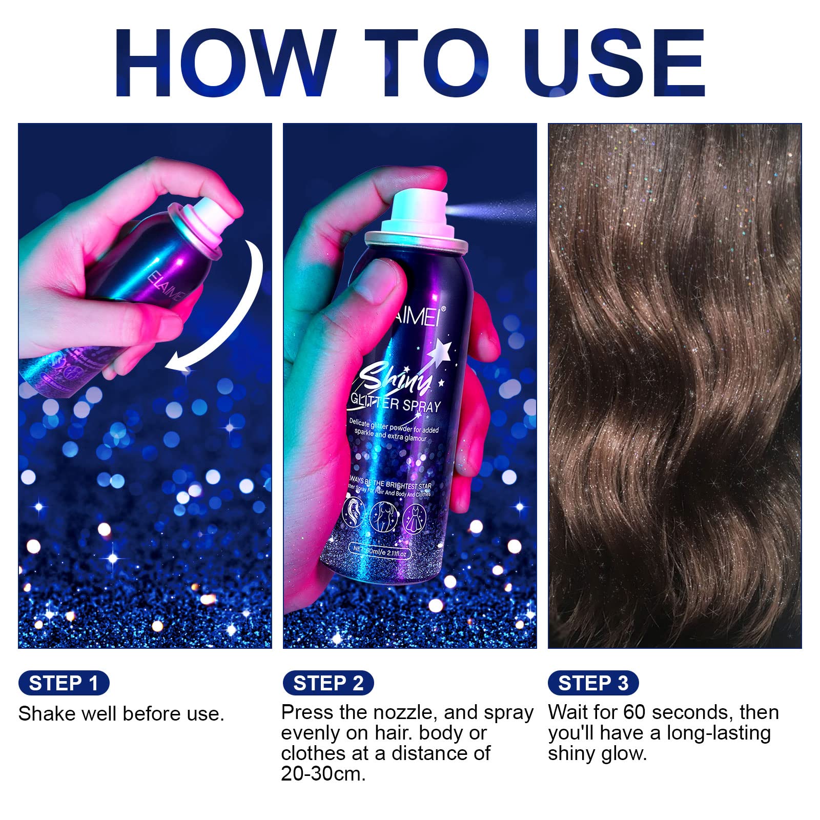 Glitter Spray, Body Shimmery Spray for Skin, Face, Hair and Clothing, Waterproof,Not Take Off and Quick-Drying Makeup