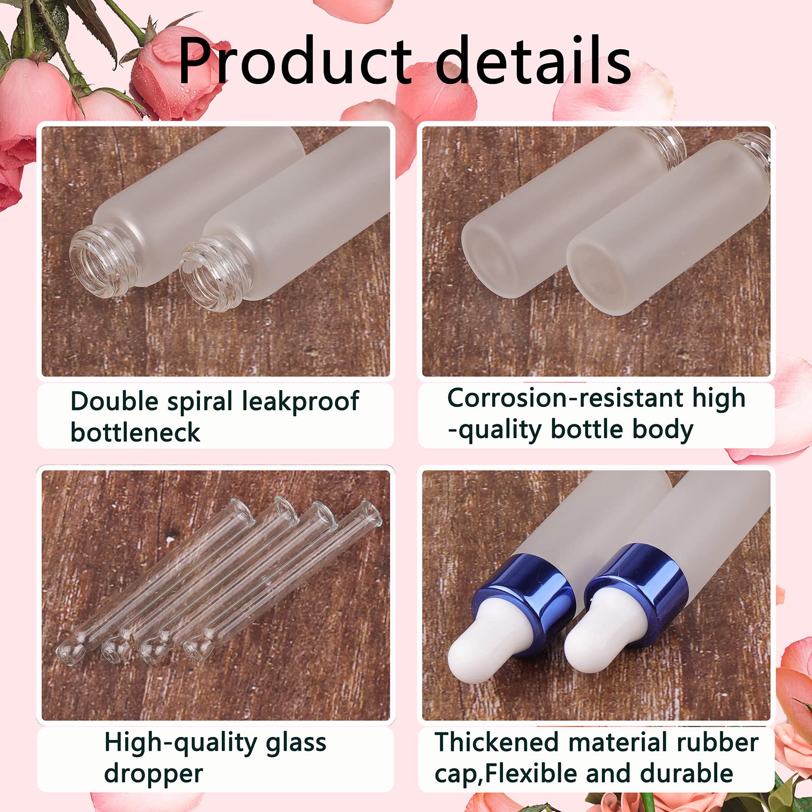 Kesell 50 Pack Dropper Bottles 5ml Frosted Glass Sample Bottles Refillable Essential Oil Dropper Bottle Perfume Cosmetic Liquid Sample Bottle with 3 Funnels, Blue Cap