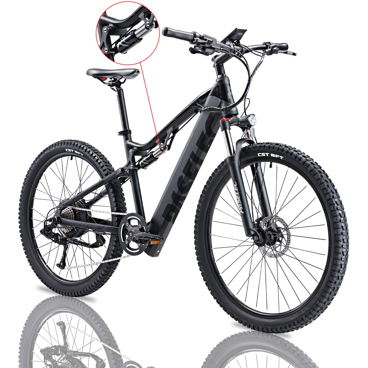 Electric Mountain Bikes for Adults 27.5'' Electric Bicycle, Hydraulic Brakes, 500W BAFANG Motor Ebike with 13ah Removable, Full Suspension E-MTB, 9-Speed Gears (Black BF)