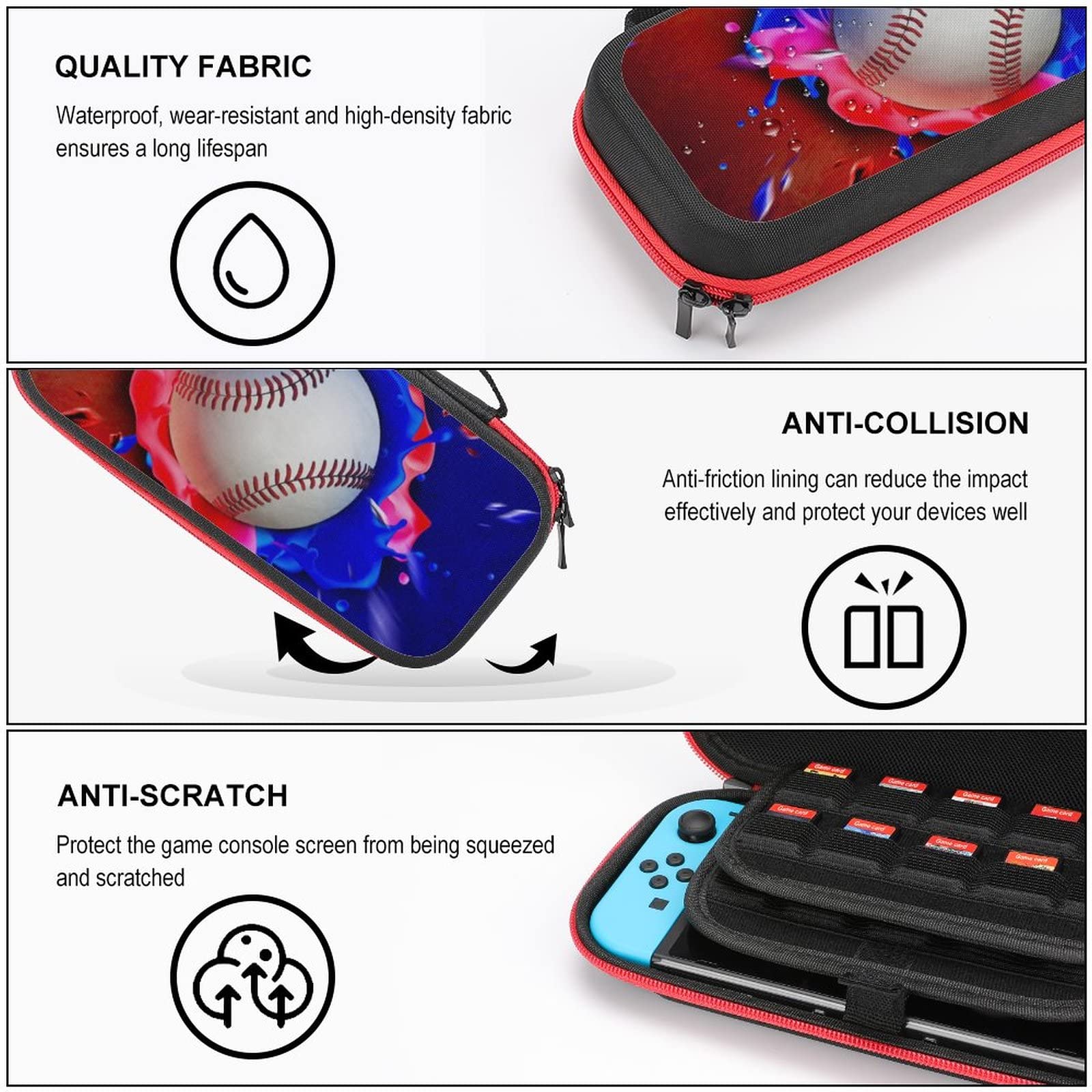 GADZILLE Switch Carrying Case Compatible with Nintendo Switch Baseball Switch Game Case with 20 Games Cartridges Hard Shell Travel Carrying Case for Nintendo Switch Console & Accessories