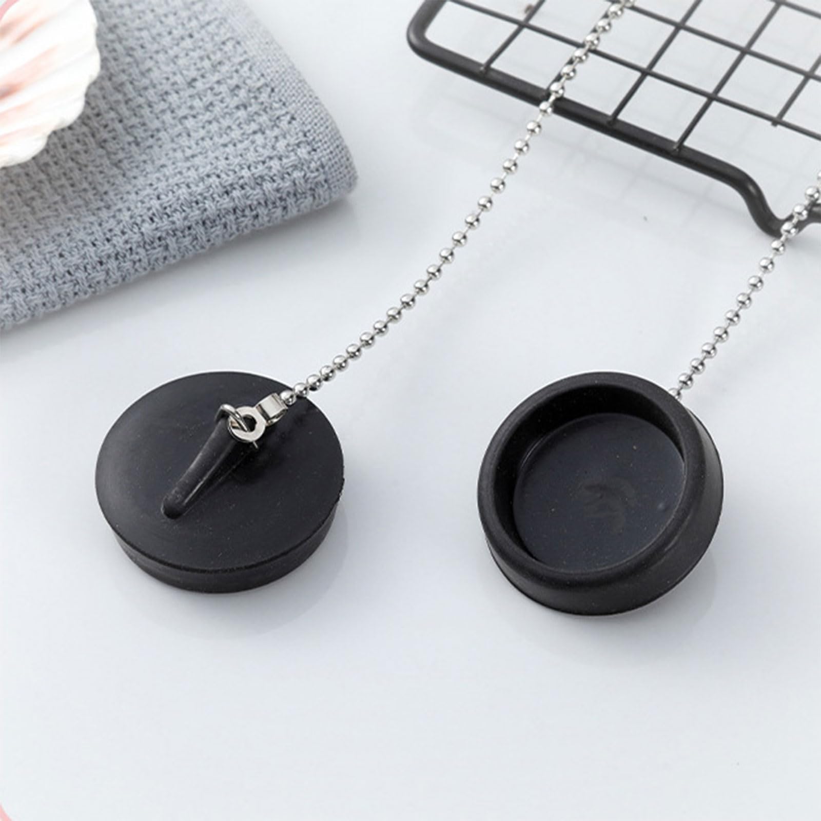 Gllehkt Universal Rubber Bath Plug with Chain Drain Stopper Handy Rubber Bath Plug for Kitchen & Bathroom Sinks 40mm Great