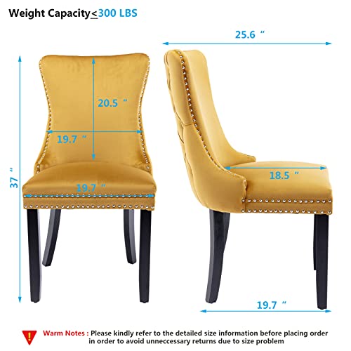 Velvet Upholstered Dining Chairs Set of 2 Wingback Kitchen Room Accent Chairs Solid Wood Leg Dinner Chairs with Nailhead Trim Button Tufted Back,Stylish,Luxury and Elegant (Golden Yellow)