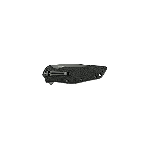 Kershaw Kuro Tanto Black Serrated Pocket Knife, 3.1β Steel Blade with Assisted Opening, Glass-Filled Nylon Handle with Deep-Carry Pocketclip, Small Folding Knife