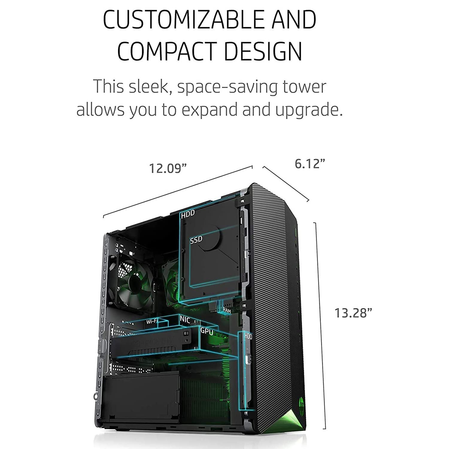 HP Pavilion Gaming Desktop PC, AMD Ryzen 7 5700G Processor, NVIDIA GeForce RTX 2060 Graphic, 32GB RAM, 1TB SSD + 1TB HDD, WiFi, Bluetooth, Windows 11 Pro,ARIMOOZ