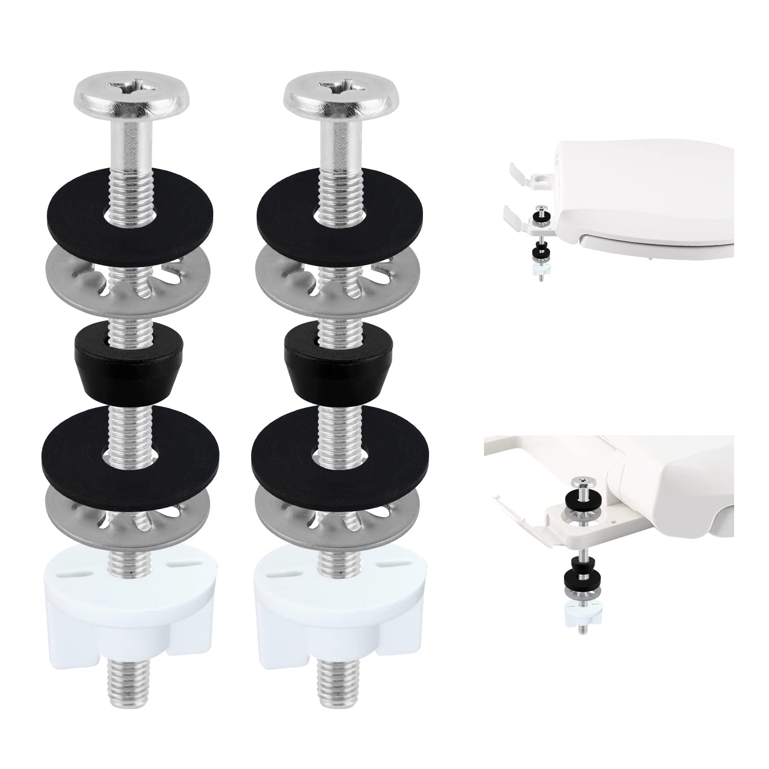 Hygie Rinse 2pcs Toilet Seat Bolts, Universal Heavy Duty Toilet Seat Screws Replacement, 3 Inches Stainless Steel Downlock Nuts Rubber Washers Gaskets Toilet Repair Screw Kit