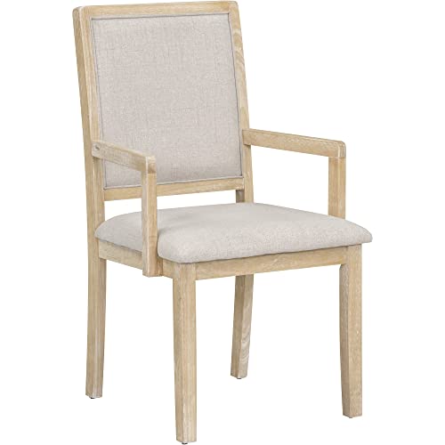 Lepfun 5-Piece Set Two-Size Round to Oval Extendable Butterfly Leaf Table and 4 Upholstered Dining Chairs with Armrests, Perfect for Kitchen and Family (Natural Wood Wash)