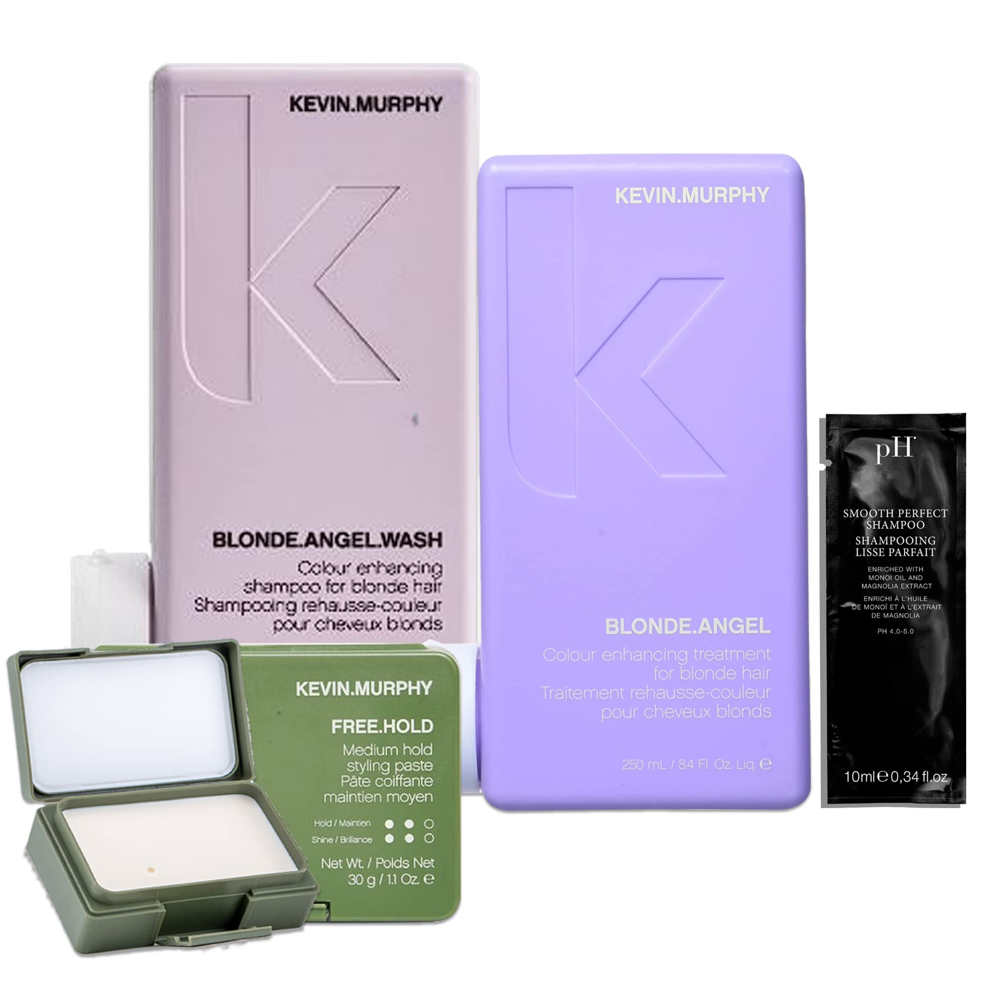 KEVIN MURPHY Blonde Angel Wash and Treatment 8.4oz with Free Hold Cream Travel Size 1.1oz | pH Laboratories Smooth Perfect Shampoo 10ml