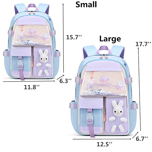 MOONASE Kawaii Bunny Backpack For Girls Bookbag Cute School Bag With Kawaii Pin Bunny Backpack (Purple, Large)
