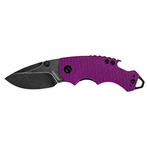 Kershaw Shuffle (8700PURBW); Multifunction Pocket Knife, 2.4â Stainless Steel Blade with BlackWash Finish, Purple K-Texture Grip, Liner Lock, Deep-Carry Pocketclip, Screwdriver, Bottle Opener, 2.8 OZ