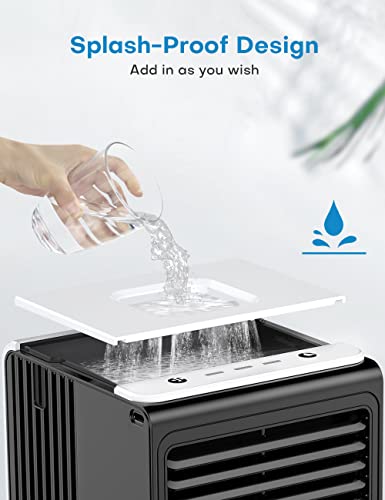 Mini Air Conditioner, 7" Air Conditioners Portable for Room w/3 Speeds, USB Powered Air Cooler Fan & Humidifier for Personal Space, Evaporative Air Cooler for Camping Bedroom Desktop Office Table Car
