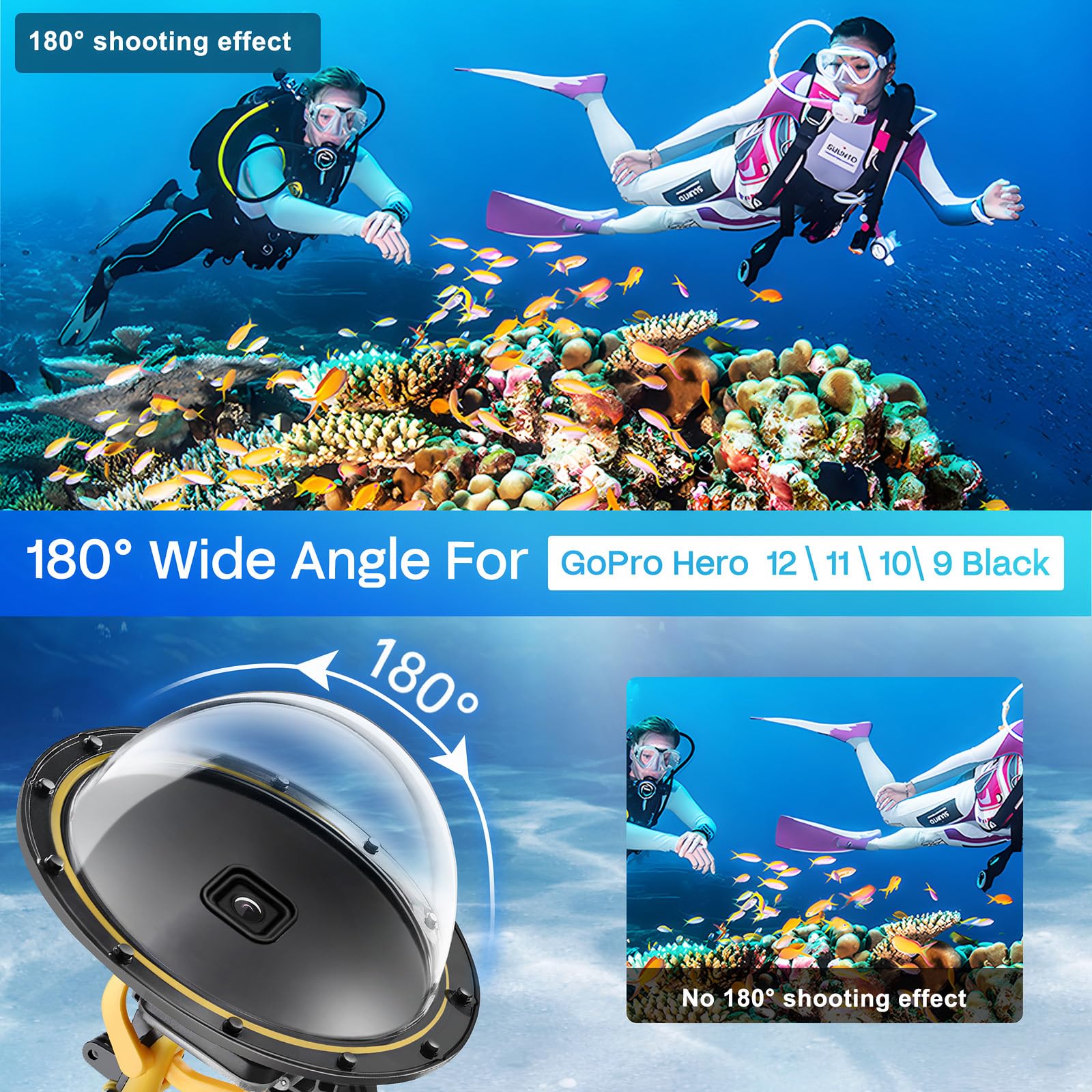 Dome Port,Waterproof Housing Case Compatible Black Underwater Protective Diving Dome Lens Accessories with Trigge Pistol an-ti Fog Insert