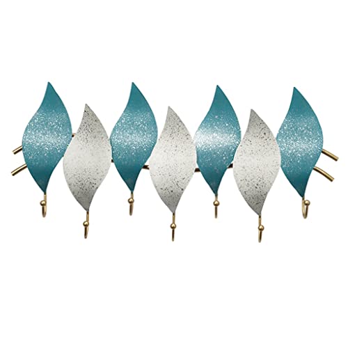 LHLLHL Creative Hook Wrought Iron Door Wall Decoration Porch Coat Rack Hanging Bathroom Free Punching Rack (Color : Blue, Size : 60CM)