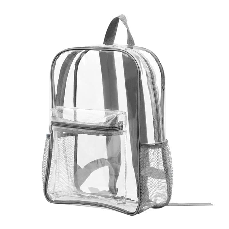 NSQFKALL Heavy Duty Clear Transparent Backpack See Through Bookbag With Multi Color Choices For School Sports (Grey, One Size)