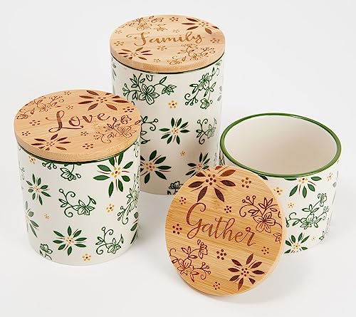 Temp-tations Set-of-3 Mini Canisters w/Bamboo Lids: 16 oz, 12 oz, 8 oz (Old World Green)