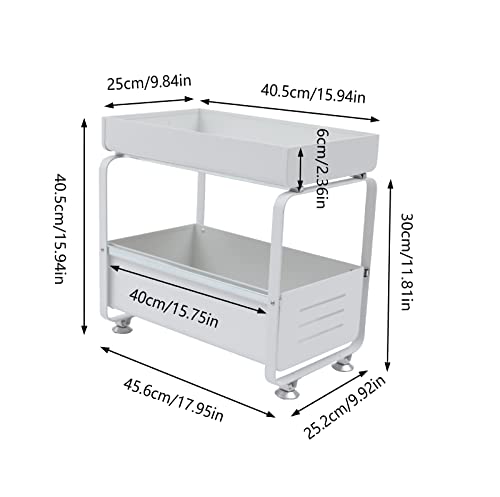 Utility Rolling Cart with Wheels and Sliding Storage Drawer - 2-Tier White Mobile Multipurpose Utility Organizer Cart for Home,Office,Kitchen,Bathroom