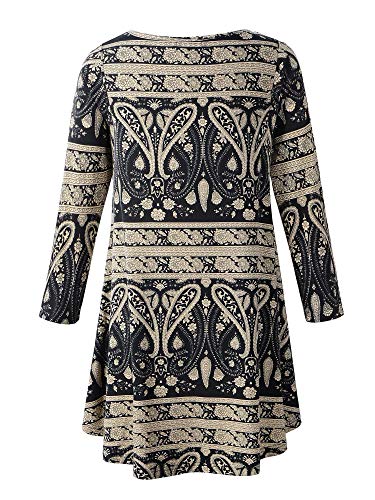 Veranee Women's Plus Size Swing Tunic Top 3/4 Sleeve Floral Flare T-Shirt (XX-Large, 16-10)