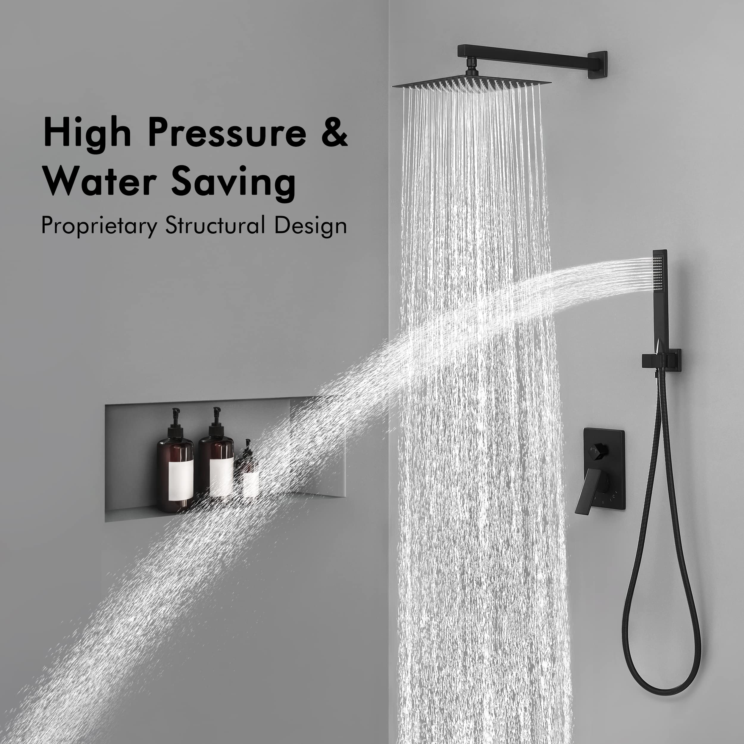 KES Shower Faucet Set, 10 Inches Rain Shower Head with Handheld Spray, Shower System Pressure Balance Wall Mounted (cUPC Certified Shower Valve Included), Matte Black, XB6230-BK