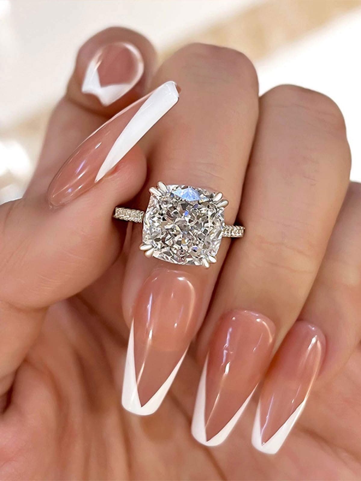 Effinny 4.5ct Square Crushed Ice Cushion Cut Engagement Ring for Women,Sterling Silver CZ Simulated Diamond Promise Ring (9)