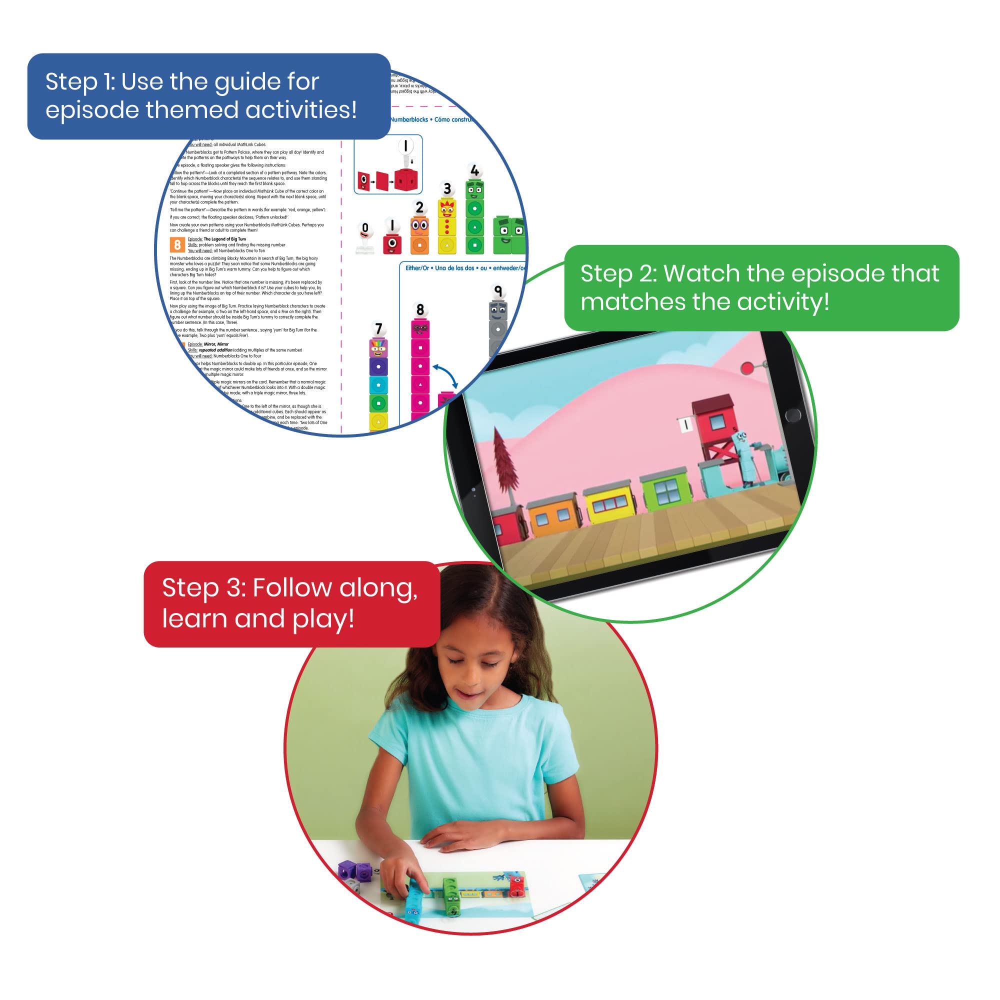 hand2mindhand2mind Numberblocks Three and Four Playful Pals & MathLink Cubes Numberblocks 1-10 Activity Set, 30 Preschool Learning Activities, Building Blocks for Toddlers 3-5