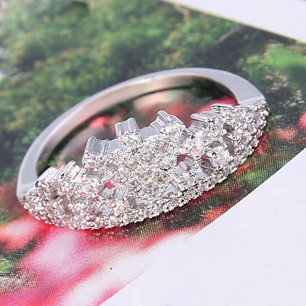 EleQueen Women's Silver-Tone Pave CZ Love Heart Princess Wedding Crown Tiara Ring Clear