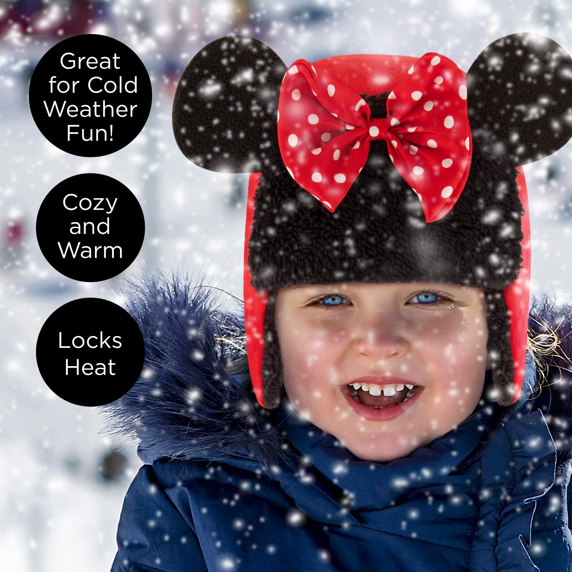 Disney baby girls Minnie Mouse Toddler Fleece Trapper Winter With Sherpa Lining and Mitten Set Beanie Hat, Minnie Mouse, 2-4T US