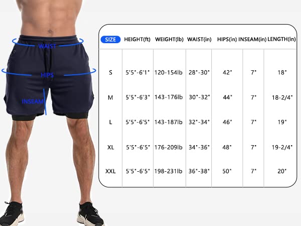 FLYEVEA Mens 2 in 1 Workout Running Shorts Athletic Yoga Gym 7" Short Clothes with Side Pockets Quick Dry Lightweight Training Shorts,Black Large