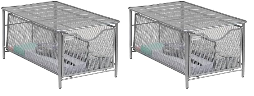 Mind Reader Organizer Storage Basket, 15.4” L x 9.4” W x 7.5” H, Silver (Pack of 2)
