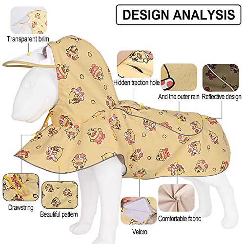UVTQSSP Reflective Dog Raincoat with Adjustable Hooded and Hook & Loop, Waterproof Slicker, Lightweight Rain Poncho Pattern Dog Jacket for Size Small and Large Puppies Yellow M