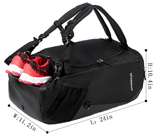 Mouteenoo Travel Duffel Backpack with Shoes Compartment Water Resistant Sports Duffle Gym Bag With Shoulder Straps for Men and Women (Black, 45L)