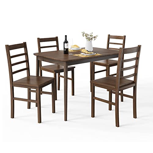 Giantex Dining Chairs Set of 4, Easy to Assemble, Farmhouse Style, Sturdy Wooden Traditional Kitchen Dining Room Chairs, Walnut
