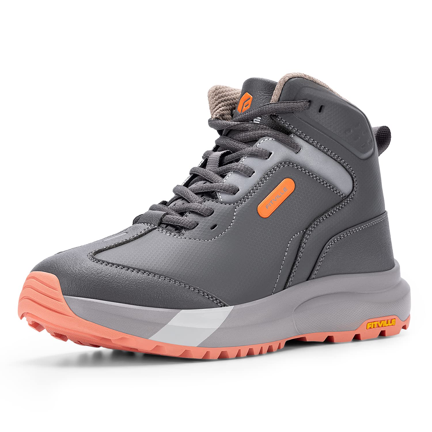 FitVille Extra Wide Womens Hiking Boots High Top Outdoor Waterproof Trekking Work Boots Soft Toe with Arch Support-Rugged Core(Grey, 9 X-Wide)