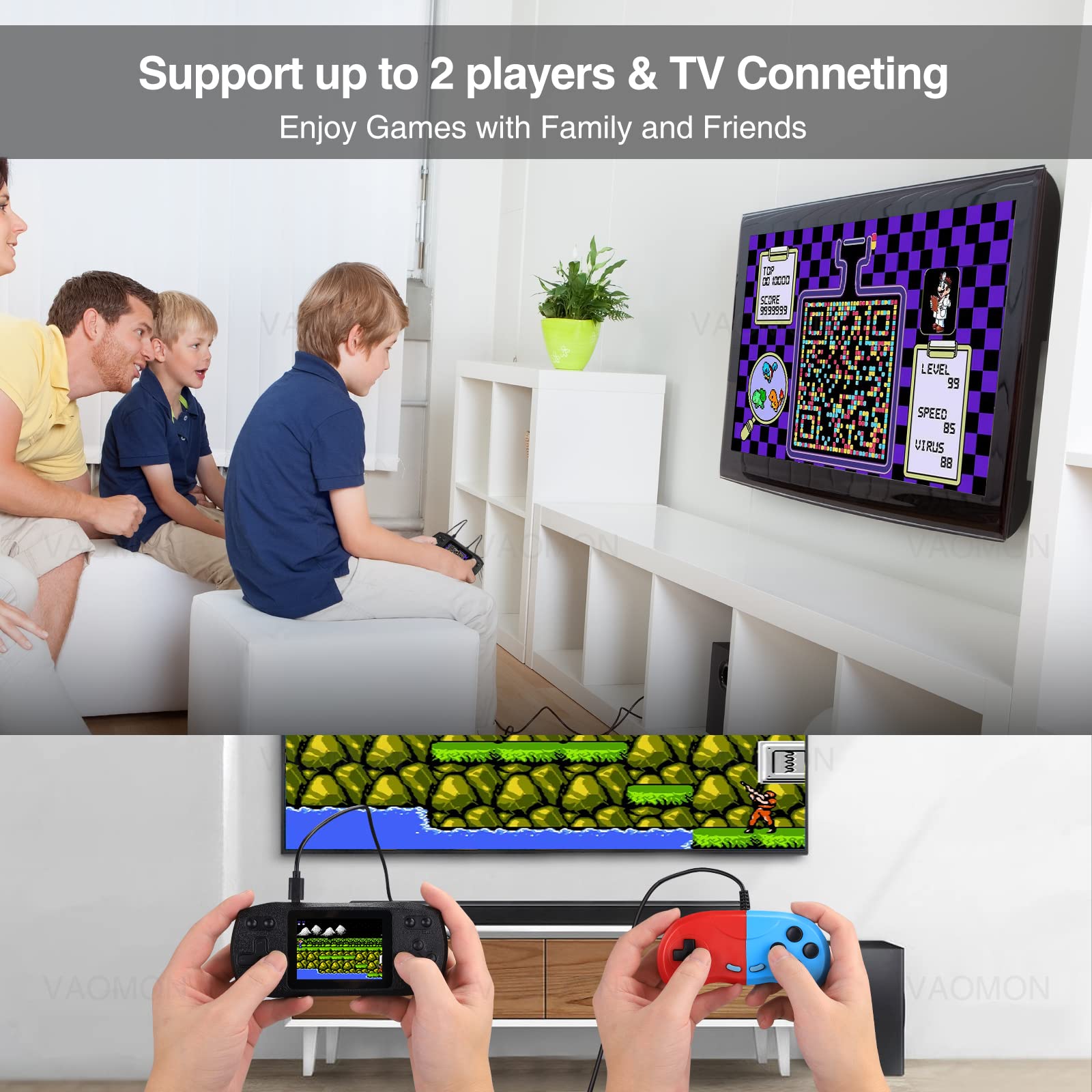 Handheld Game Console - Vaomon Handheld Games for Kids,620+ Classical FC Games,Retro Handheld Game Console with Portable Shell,Rechargeable Video Game Support Connecting TV &2 Players(Premium Black)