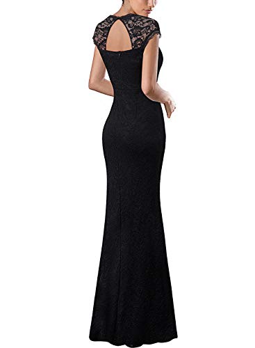 VFSHOW Womens Black Floral Lace Sweetheart Neckline Keyhole Back High Split Formal Evening Wedding Prom Party Maxi Long Dress 3780 BLK BLK XL