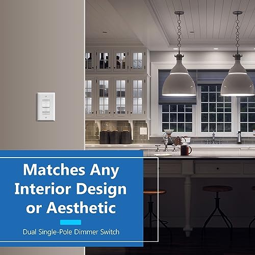 LIDER Combination Dual Dimmer Light Switch Control, 2 Sliding Light Controls, Single Pole, 400W CFL/LED, 600W Incandescent/Halogen, Wall Plate Included, White