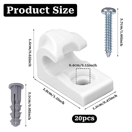 KALIONE 20 Packs Shelf Clips,Wire Shelf Clips,Closet Shelves Wall Mounted,White Loop Wall Clips,Wire Shelving Clips,Heavy Duty Fixed Clips with Screws Expansion Tubes for Wire Shelving Installation