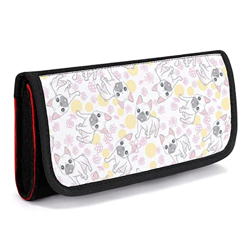 Happy Dogs Group French Bulldog Carrying Case Storage Holder Bag Printed Handbag for Switch Console Game and Slots Cards Accessories