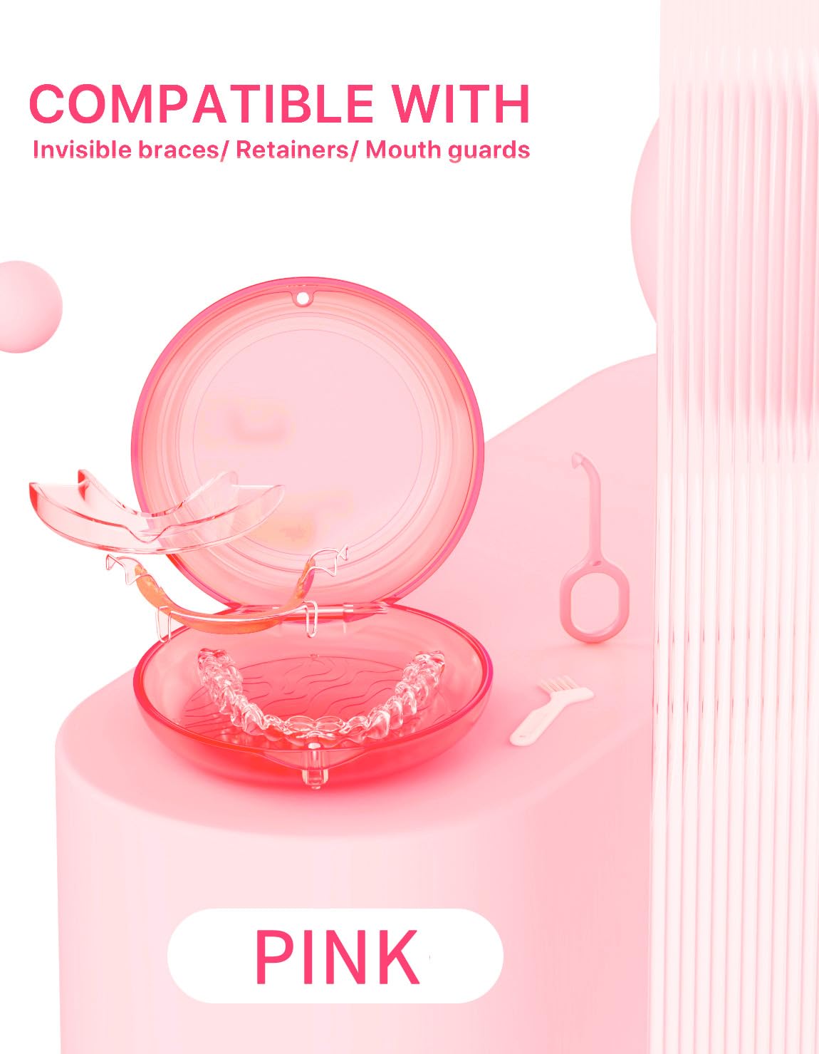 HEMILAB® Retainer Case, Slim Aligner Case with Mirror, Compatible with Invisalign, Mouth Guard Case, Cute Retainer Case with Vent Holes, White & Orange