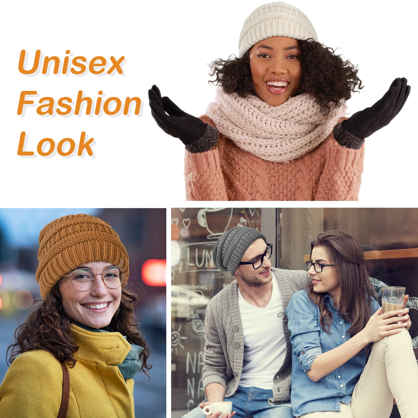 FURTALK Winter Beanie for Women Satin Lined Warm Knit Skull Slouch Beanie Hat (Beige-Satin Lining, One Size)