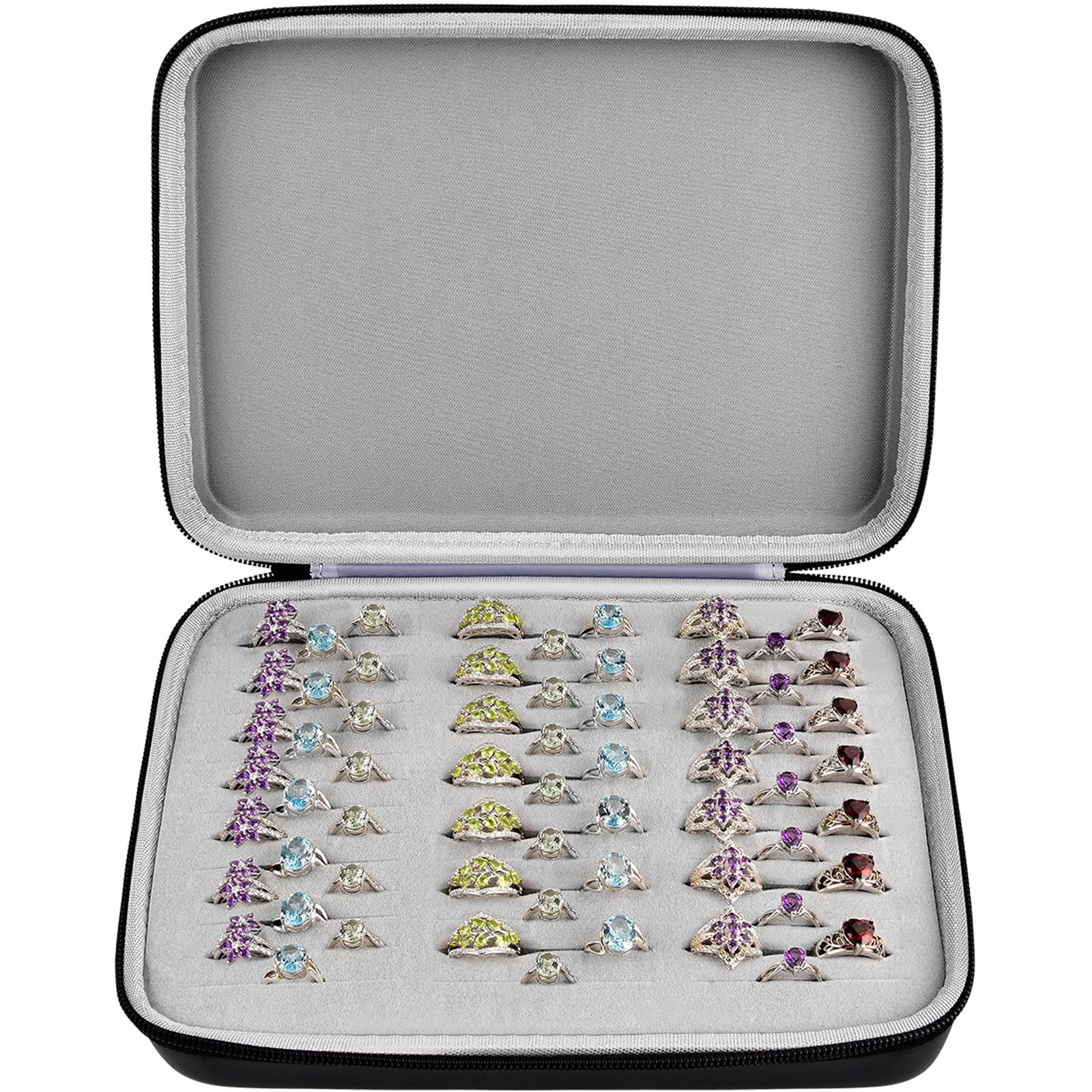 GWCASE Ring Organizer Storage Case - Jewelry Ring Display Collector Box with 42 Slots. Rings Tray Holder Showcase Fits for 50+ Rings, Earrings, Brooches and Cufflinks (Box Only)
