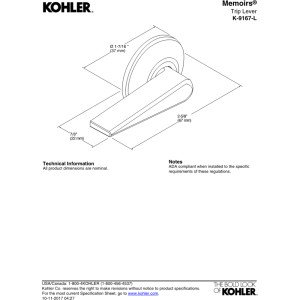 KOHLER 9167-L-BL Memoirs Trip Lever, Matte Black