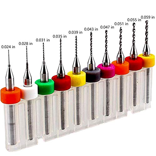 KEWAYO 10 Pcs 0.6mm to 1.5mm Tungsten Carbide Macro Drill Bits Set, PCB Drill Bit Set, Mini Drill Bit 1/8 Inches Shank for Print Circuit Board, Amber, Beeswax, Rough Stone, Dremel, Jewelry